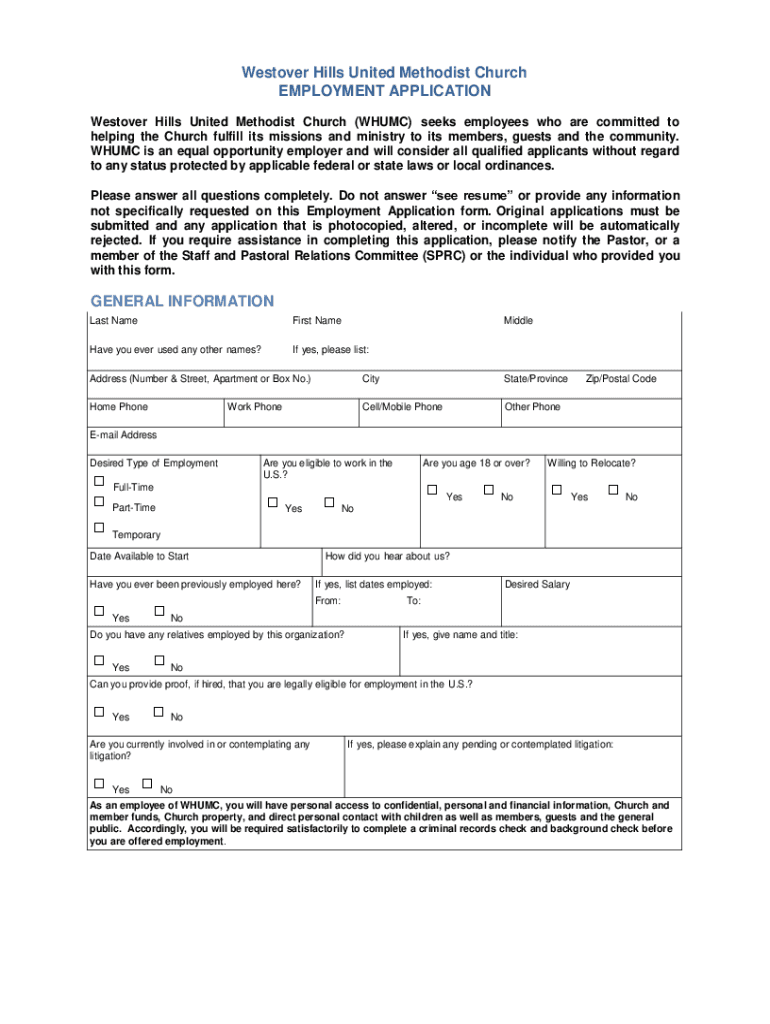 Fillable Online Liberty United Methodist Church Application for ...