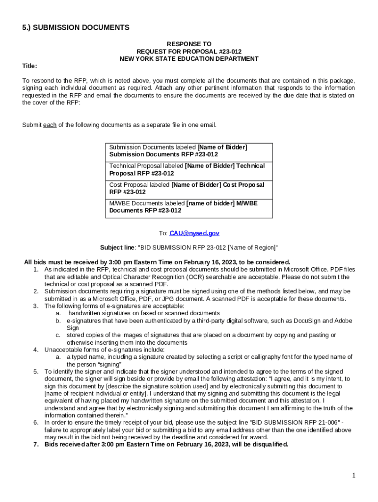 RFP 23-012 Submission Documents Doc Template | pdfFiller