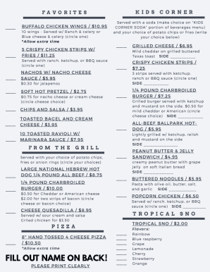Fillable Online Restaurant Wing Menu, Hot Wings, Buffalo Wings, Family ...