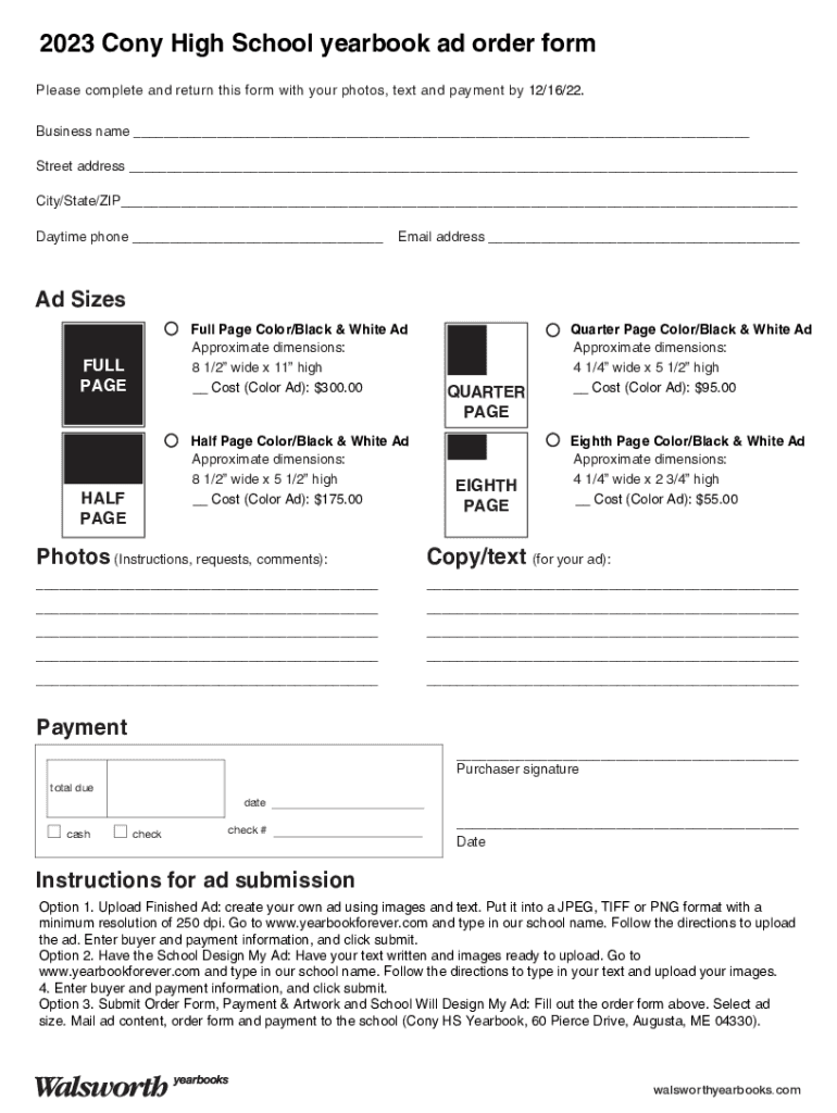 Fillable Online yearbook ad order form Fax Email Print - pdfFiller