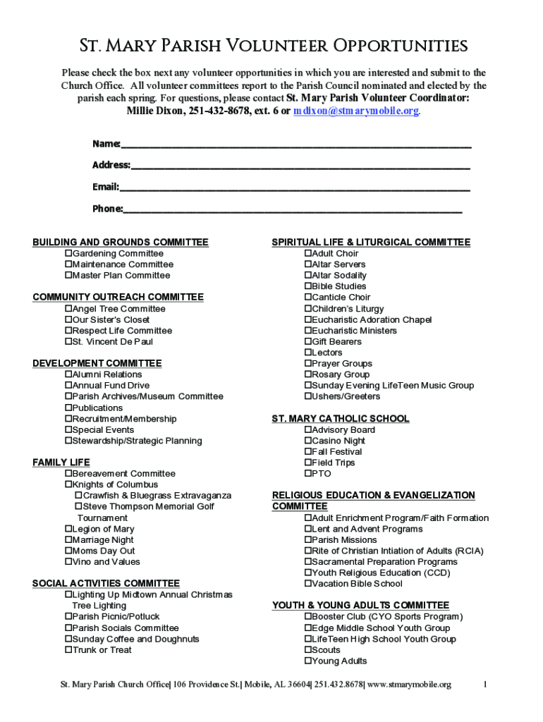 Fillable Online Volunteer Interest Form - St. Jude the Apostle Parish ...