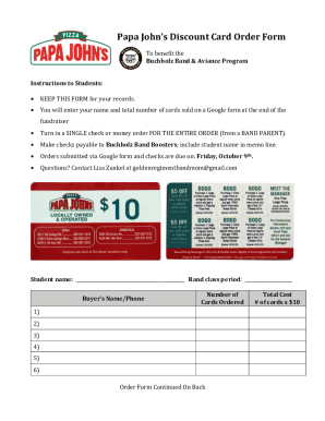 Fillable Online Papa John's Discount Card Order Form Fax Email Print ...