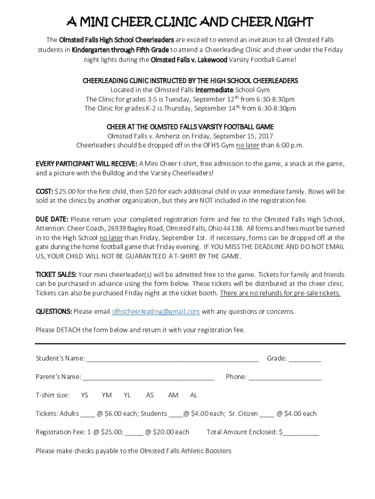 Fillable Online MINI CHEER CLINIC FOR 3rd - 6th GRADERS Fax Email Print ...