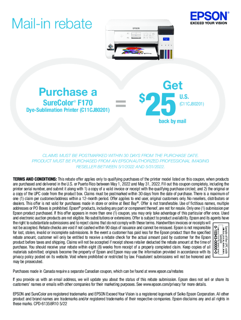 Fillable Online SureColor F170 Dye-Sublimation Printer EA1247 Coupon ...