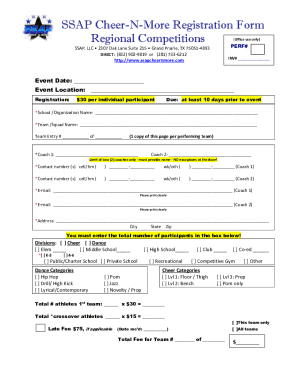 Fillable Online Regional Cheerleaders Registration Form Fax Email Print ...
