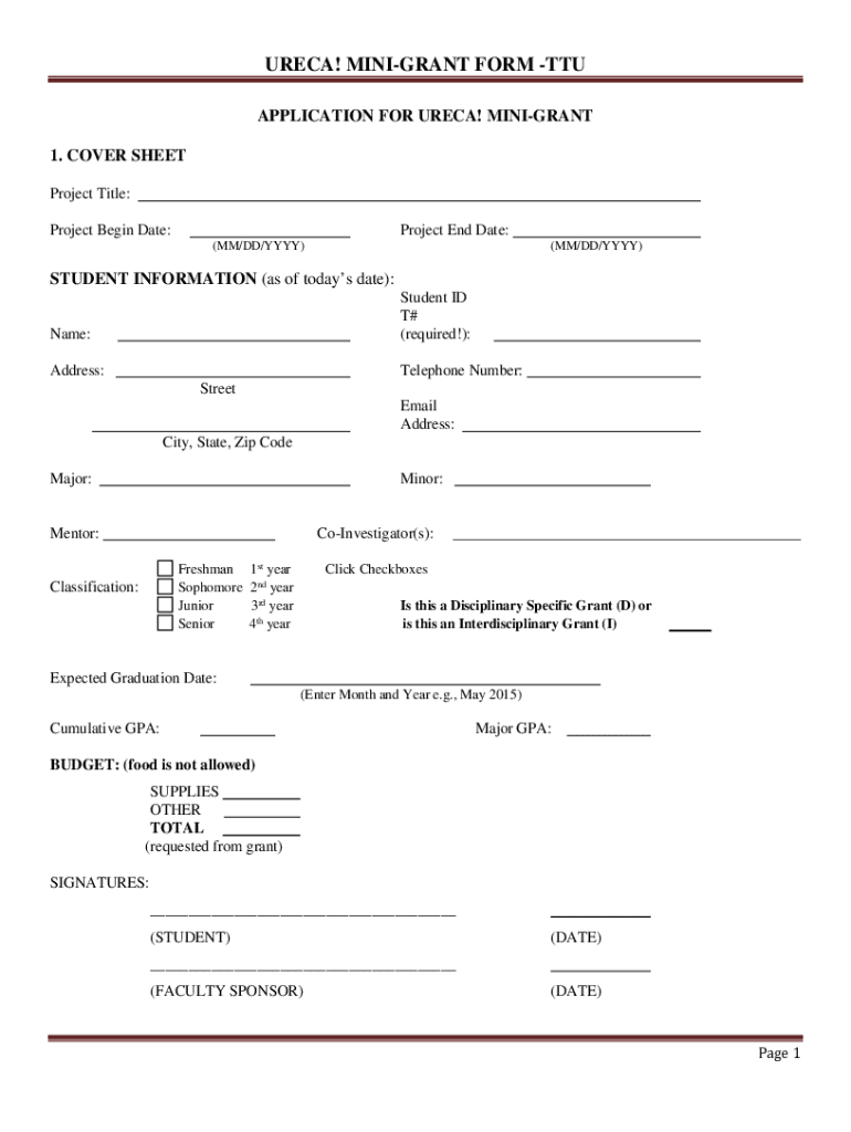 Fillable Online Free fillable Student Travel Grant Application 1 URECA ...