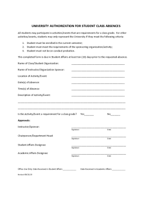 Fillable Online University Authorization for Student Class Absences ...