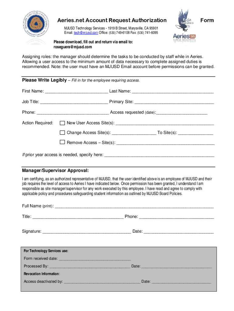 Fillable Online Aeries.net Account Request Authorization Form Fax Email ...