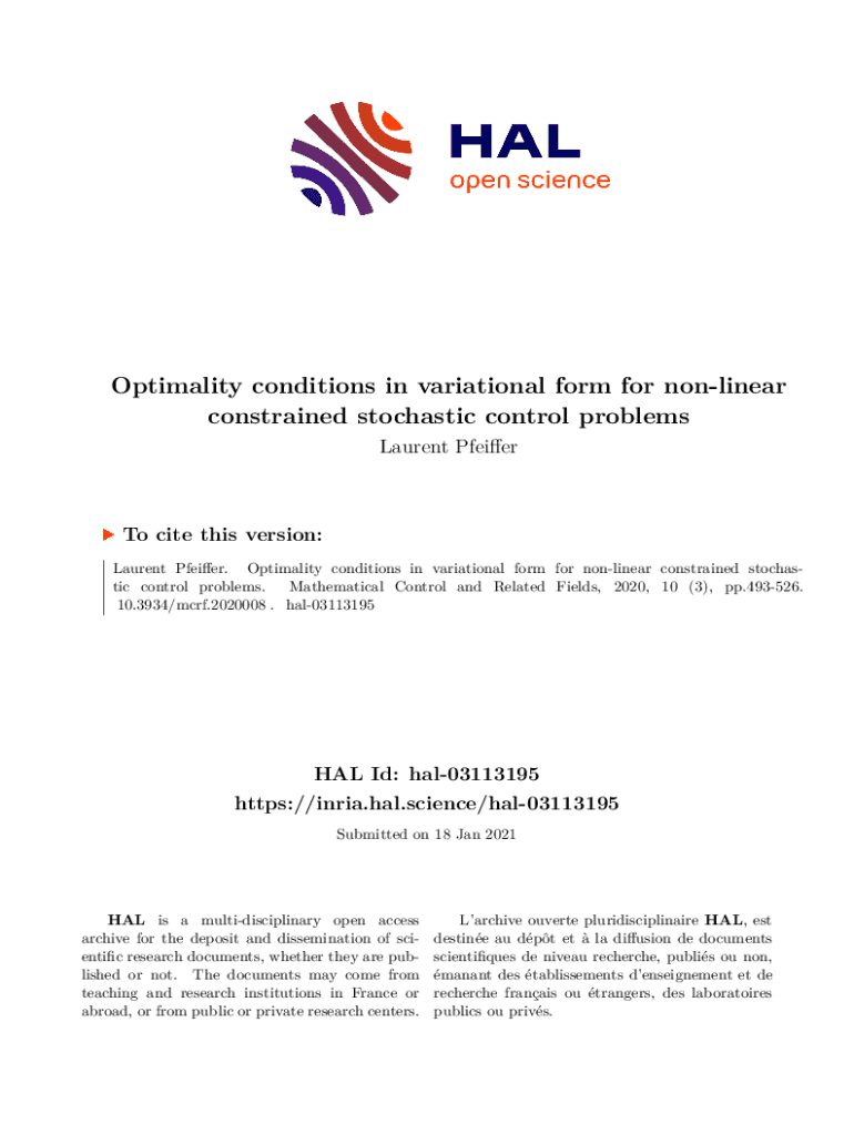 Fillable Online Optimality Conditions In Variational Form For Non Linear Constrained Stochastic