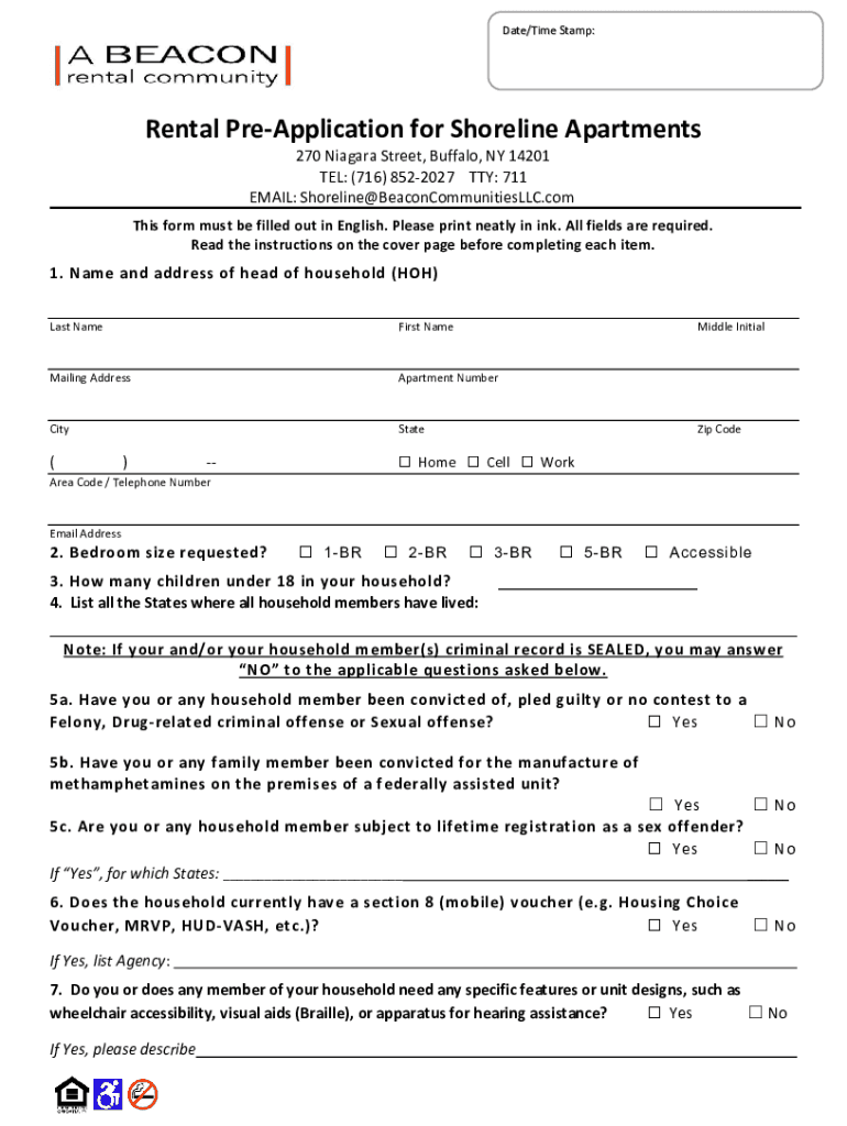 Fillable Online Shoreline Apartments - RENTAL PRE-APPLICATION Fax Email Print - pdfFiller