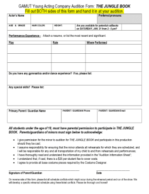 Fillable Online THE JUNGLE BOOK Fill out BOTH sides of this form and ...