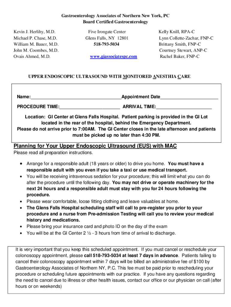 Fillable Online Planning for Your Upper Endoscopic Ultrasound (EUS ...