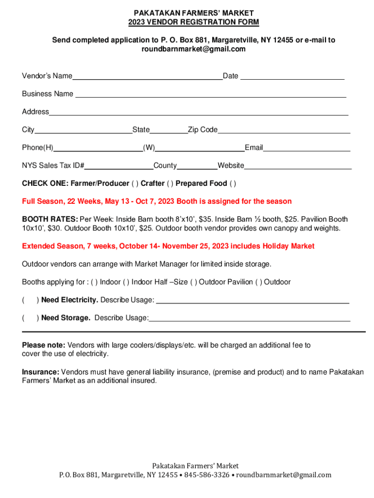 Fillable Online Vendor Sign-up Form - IncrEDIBLE Farmers Market Fax ...