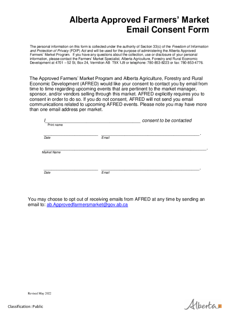 Fillable Online Email Consent Form for Farmers' Markets. Email consent ...