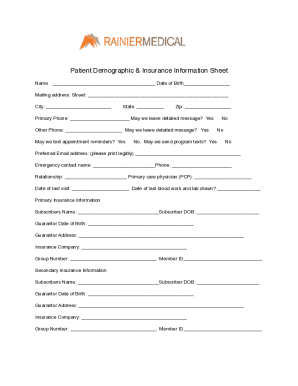 Fillable Online Patient Demographic Sheet.pages Fax Email Print - pdfFiller