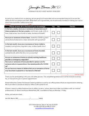 Fillable Online Modif. Intake form- COVID-19 Questionnaire Fax Email ...