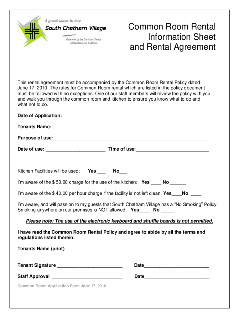 Fillable Online Common Room Rental Information Sheet and Rental ...