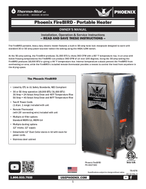 Fillable Online Phoenix FireBIRD Compact 20 Owner's Manual - Heater Fax ...