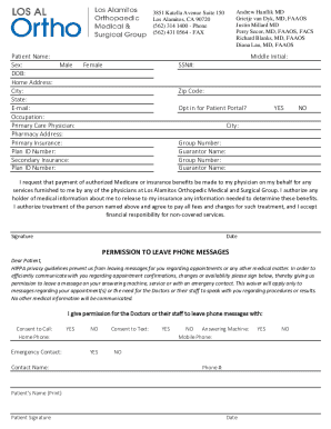 Fillable Online PERMISSION TO LEAVE PHONE MESSAGES Fax Email Print ...