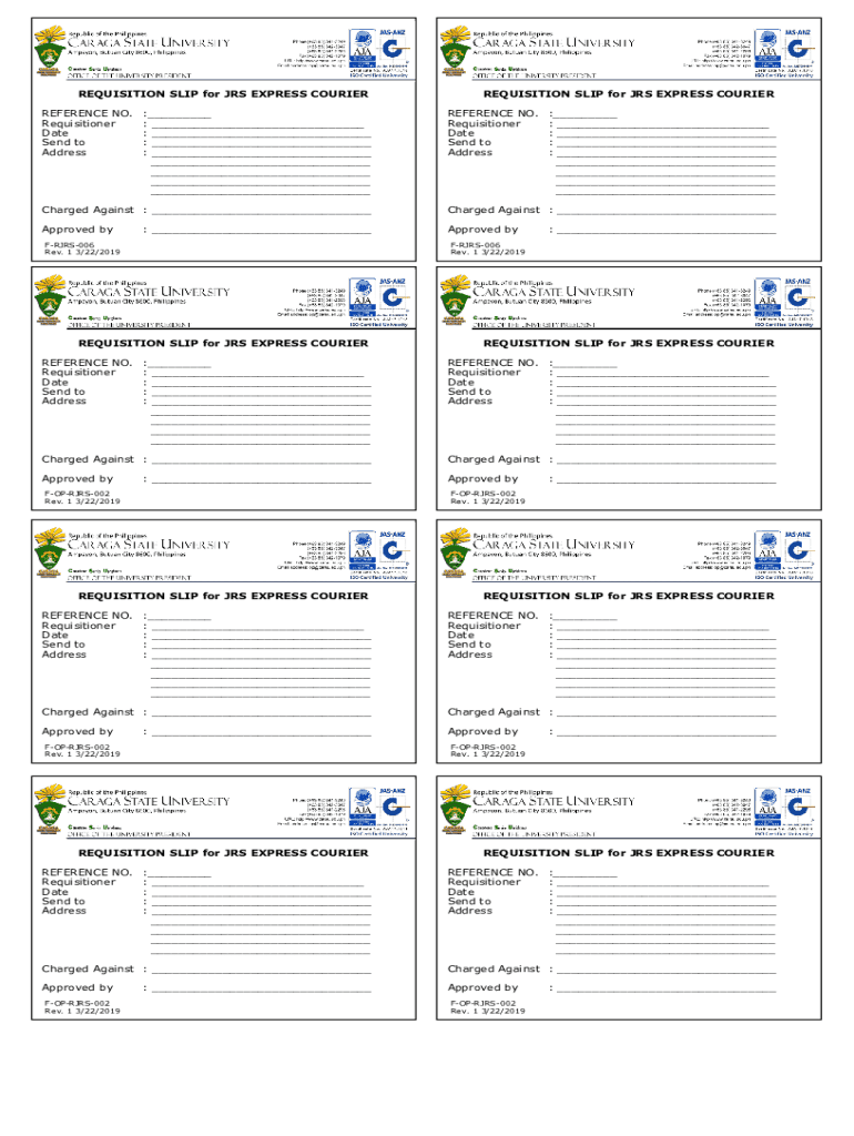 Fillable Online REQUISITION SLIP for JRS EXPRESS COURIER Fax Email ...