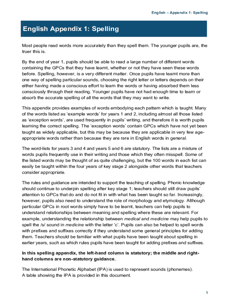 Fillable Online English Appendix 1 Spelling - Fill Online, Printable, Fillable ... Fax Email ...