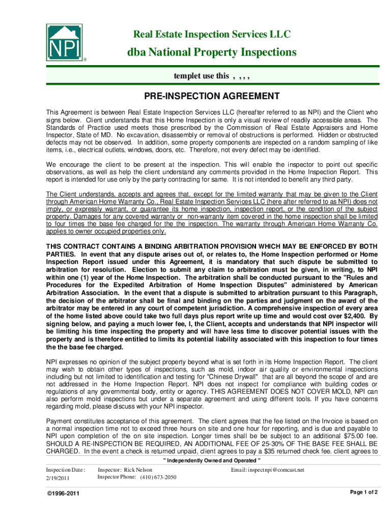 Fillable Online Key Clauses You Need in Your Pre-Inspection Agreement ...