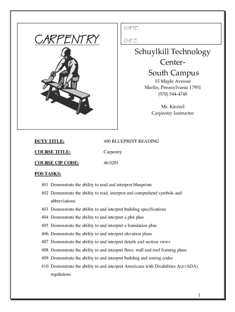Fillable Online Schuylkill Technology Center Unit Plan PRINT READING ...
