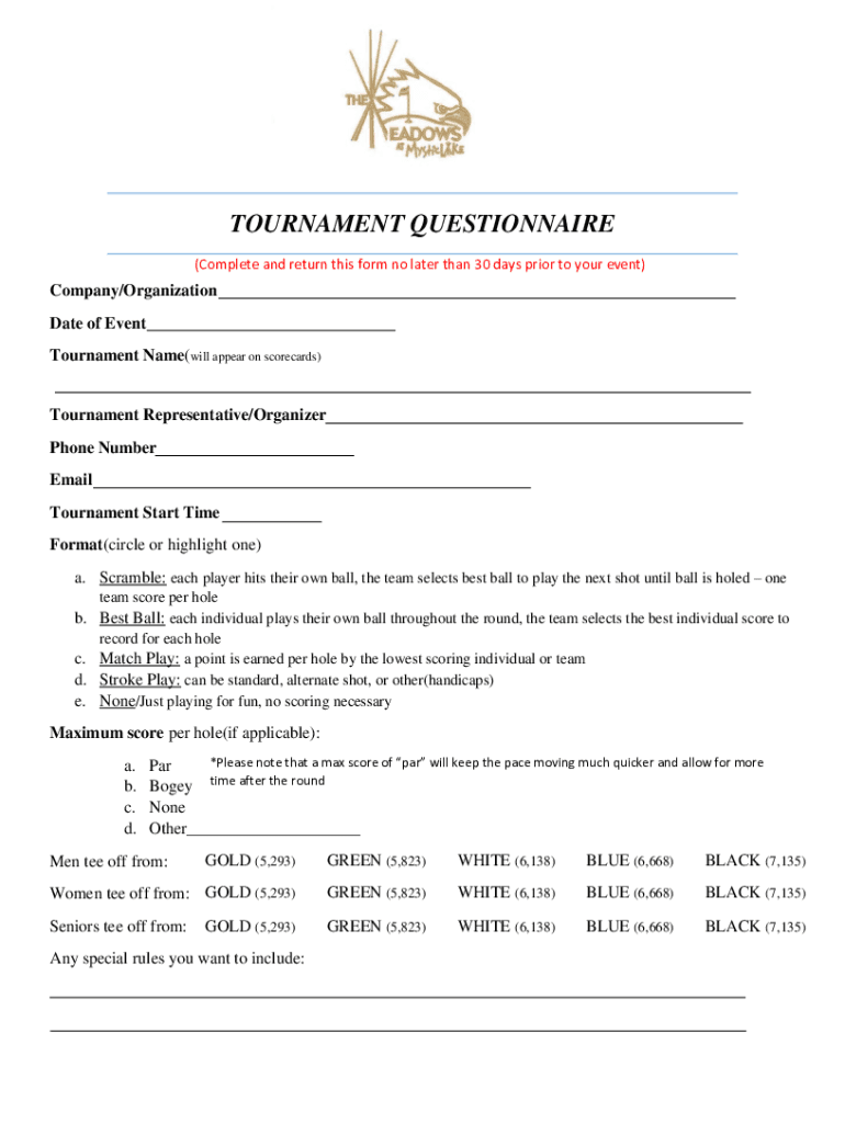 Fillable Online TOURNAMENT QUESTIONNAIRE Fax Email Print - pdfFiller