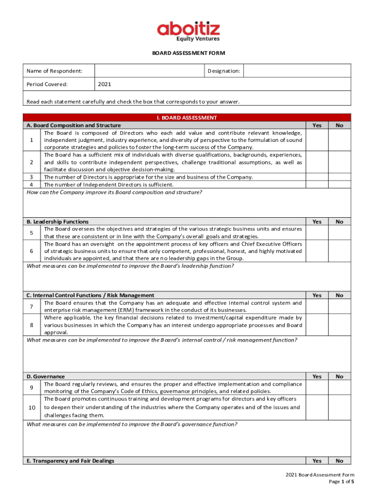 Fillable Online BOARD ASSESSMENT FORM Name of Respondent Fax Email ...