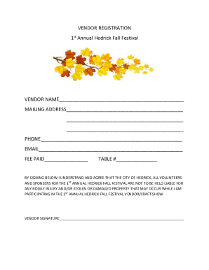 Fillable Online FALL FESTIVAL VENDOR REGISTRATION FORM Fax Email Print ...