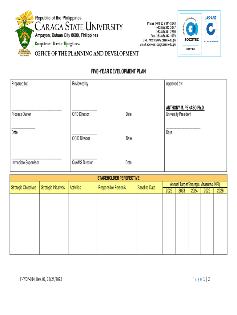 Fillable Online FIVE-YEAR DEVELOPMENT PLAN Fax Email Print - pdfFiller