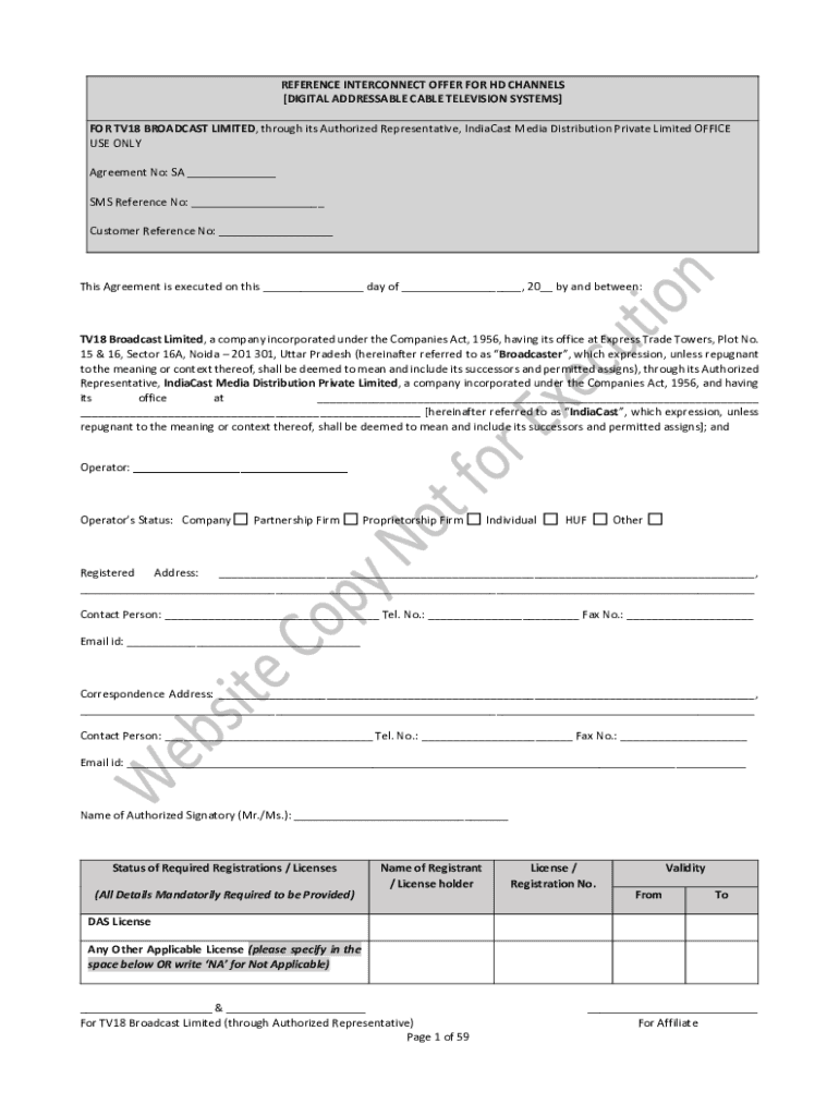 Fillable Online Reference Interconnect Offer of Eenadu Television Private Limited Fax Email ...