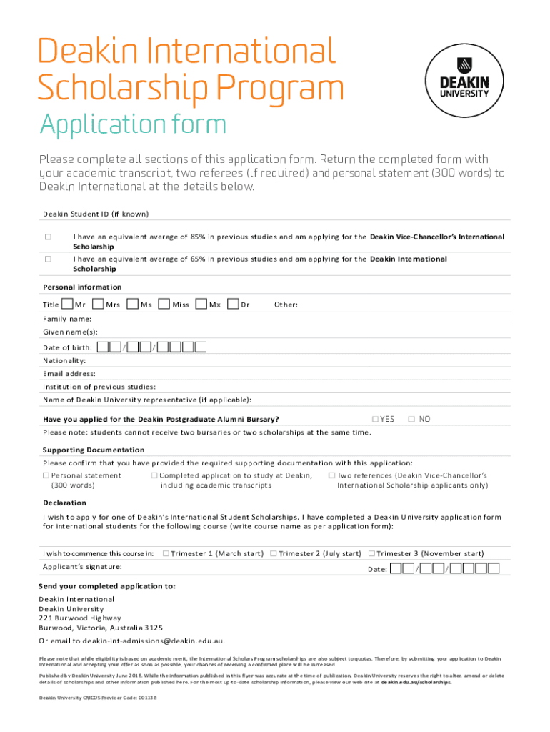Fillable Online Form-Deakin-International-Scholarship-Program- ... Fax Email Print - pdfFiller