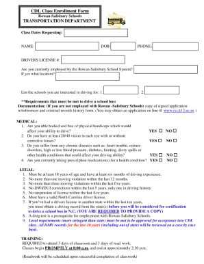 Fillable Online CDL Class Enrollment Form Fax Email Print - pdfFiller