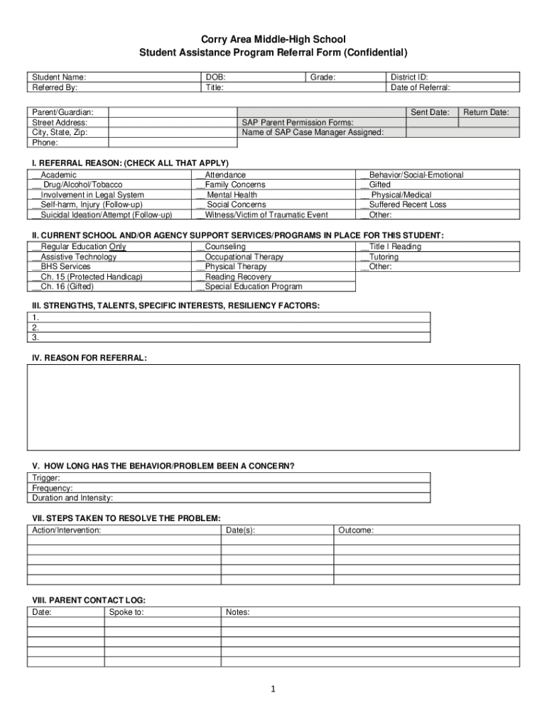 Fillable Online Student Assistance Program Parent/Guardian Consent Form Fax Email Print - pdfFiller