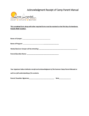 Fillable Online Acknowledgment Receipt of Camp Parent Manual Fax Email ...