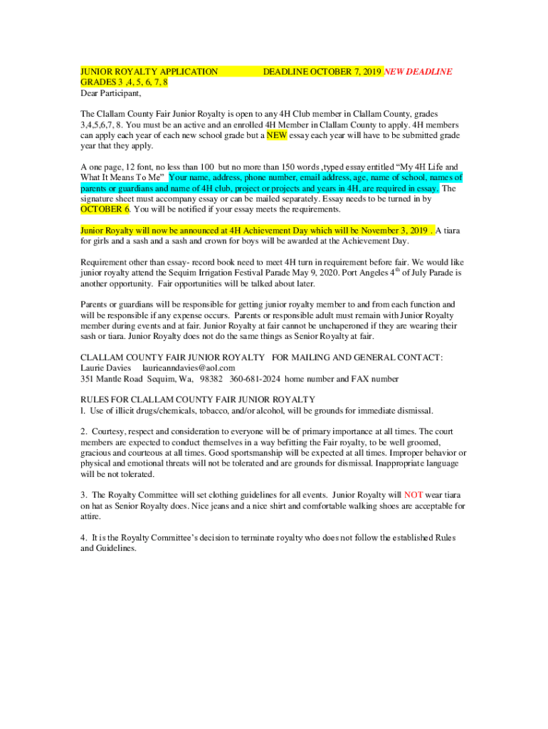 Fillable Online JUNIOR ROYALTY APPLICATION Fax Email Print - pdfFiller
