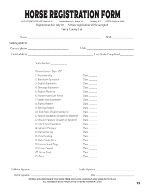 Fillable Online HORSE REGISTRATION FORM Fax Email Print - pdfFiller