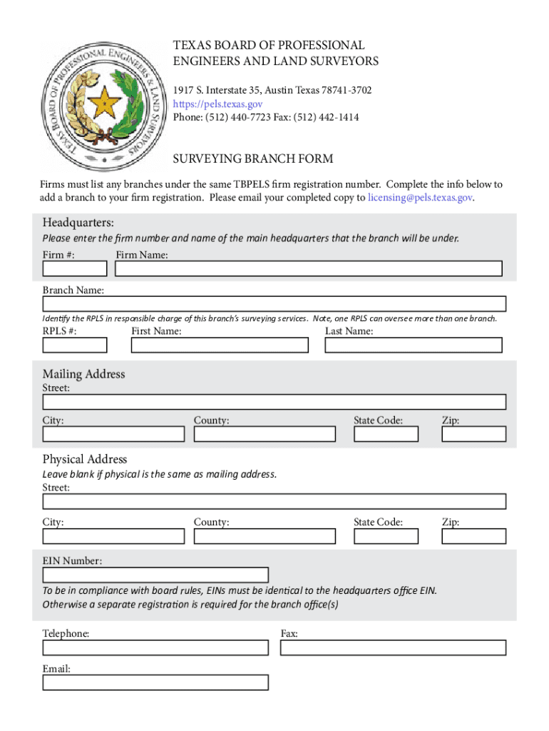 Fillable Online Surveying Branch Form - Texas Board of Professional ...
