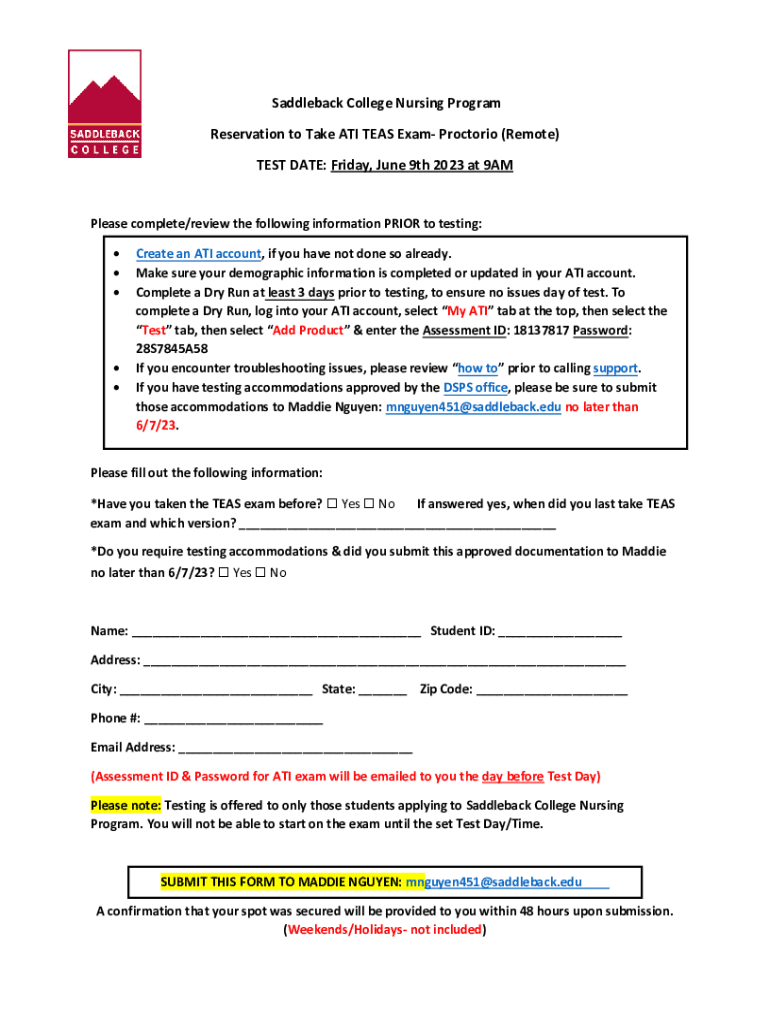 Fillable Online how to take the ati teas remote proctored exam via your ...