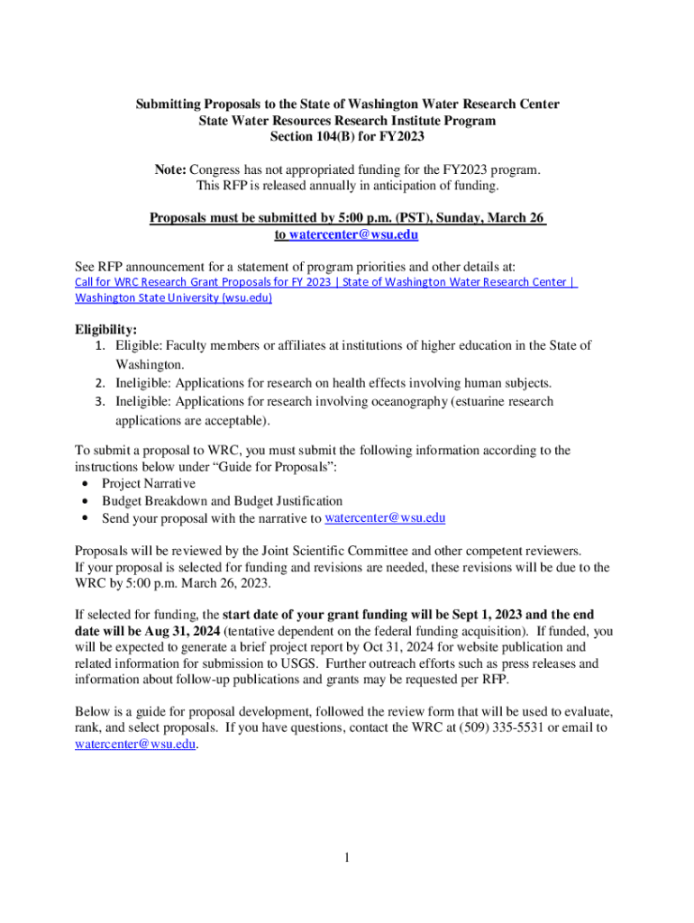 Fillable Online 1 Submitting Proposals to the State of Washington Water ...