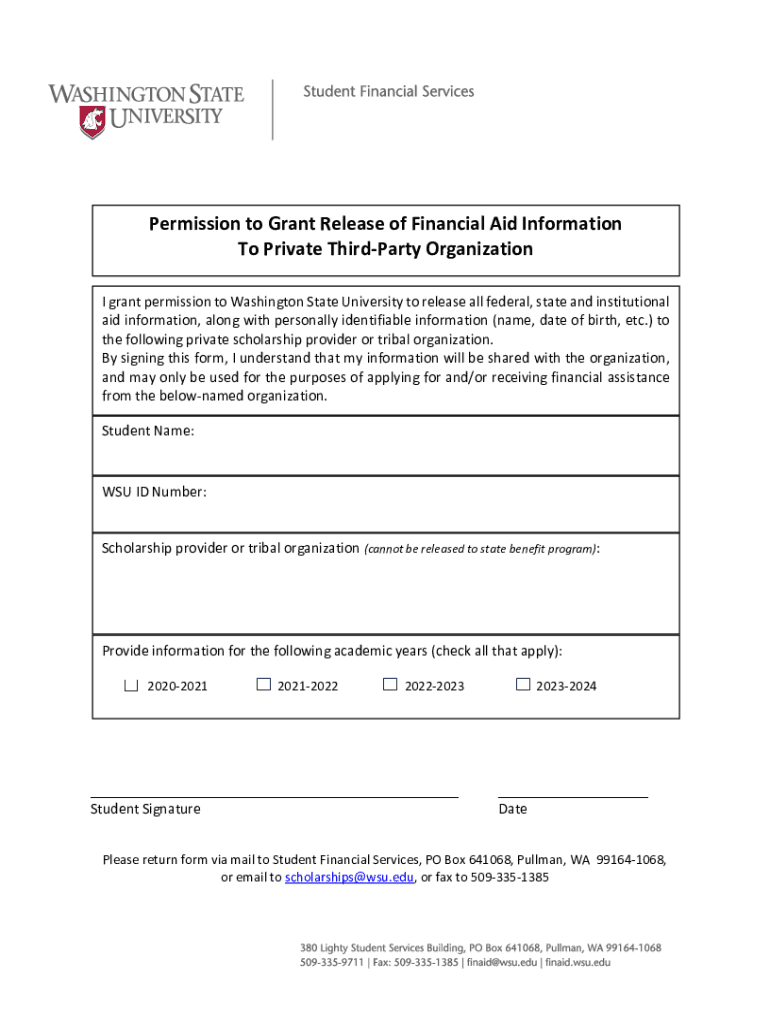 Fillable Online Permission to Grant Release of Financial Aid ... - Wsu ...