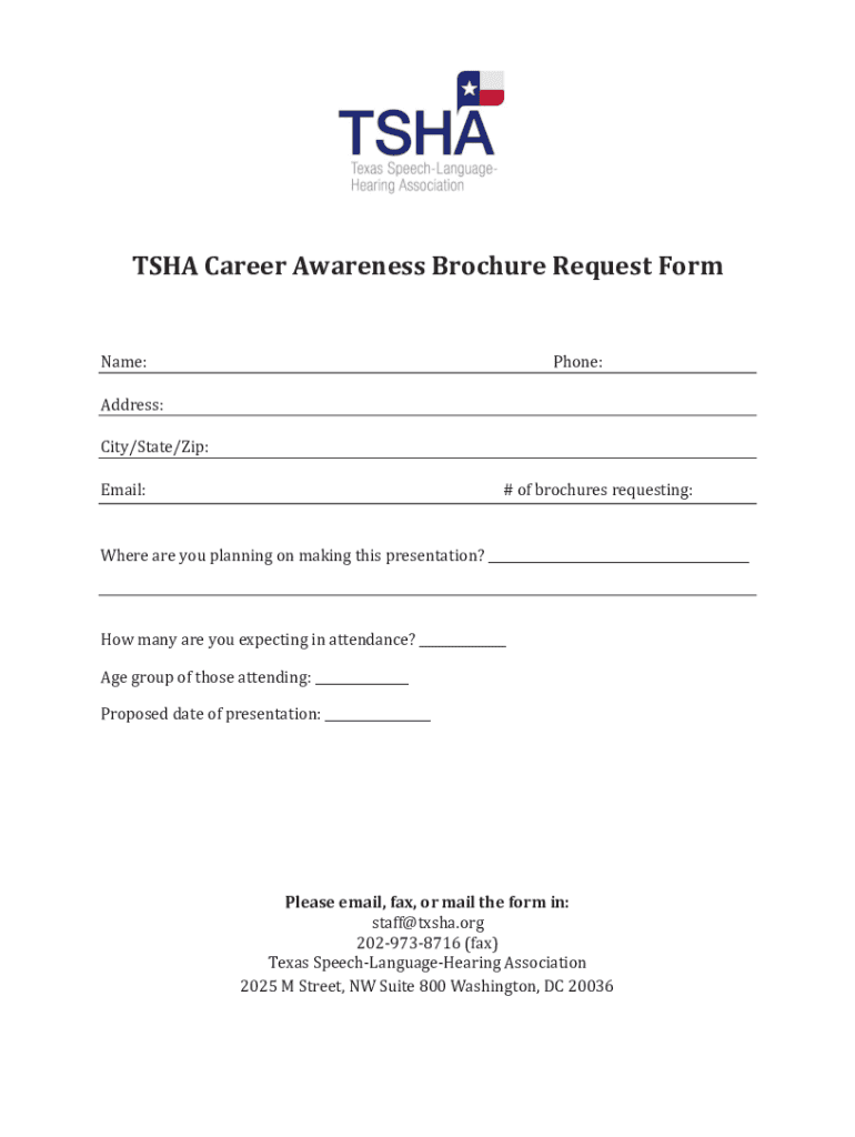 Fillable Online TSHA Career Awareness Brochure Request Form Fax Email ...