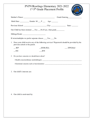 Fillable Online www-pvmkr stjohns k12 fl 1st-5th Grade Placement ...