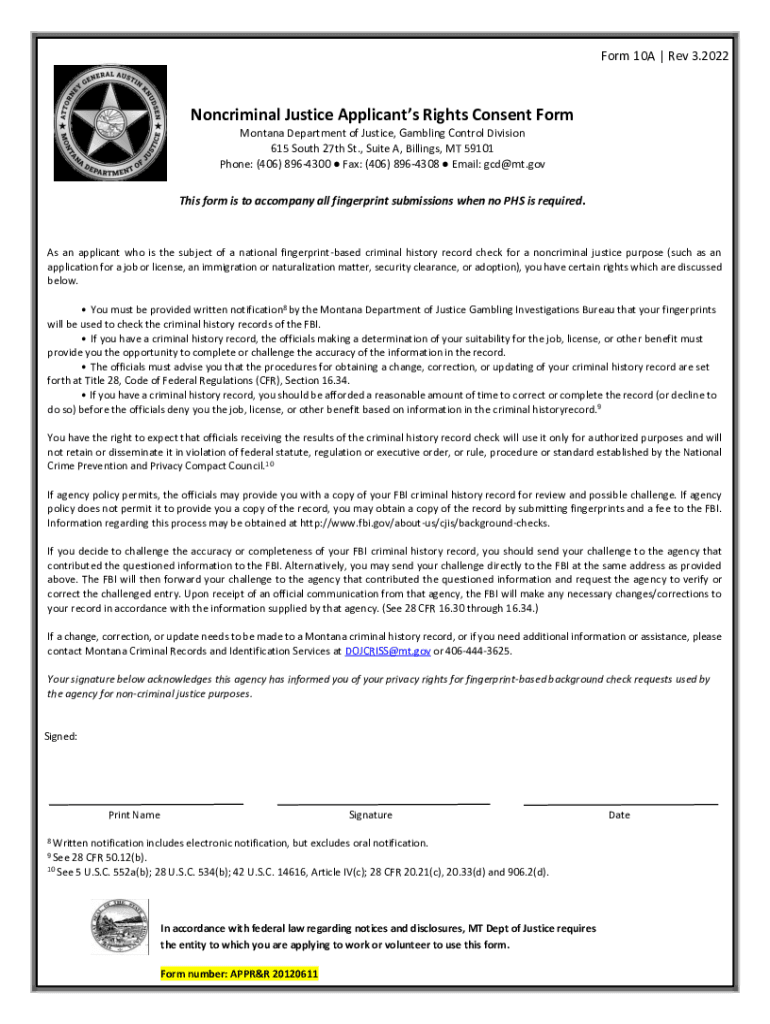 Fillable Online Noncriminal Justice Applicant's Rights Consent Form Fax ...