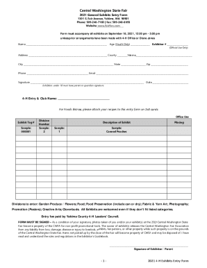 Fillable Online 2021 4-H Exhibits Entry Form Central Washington State ...