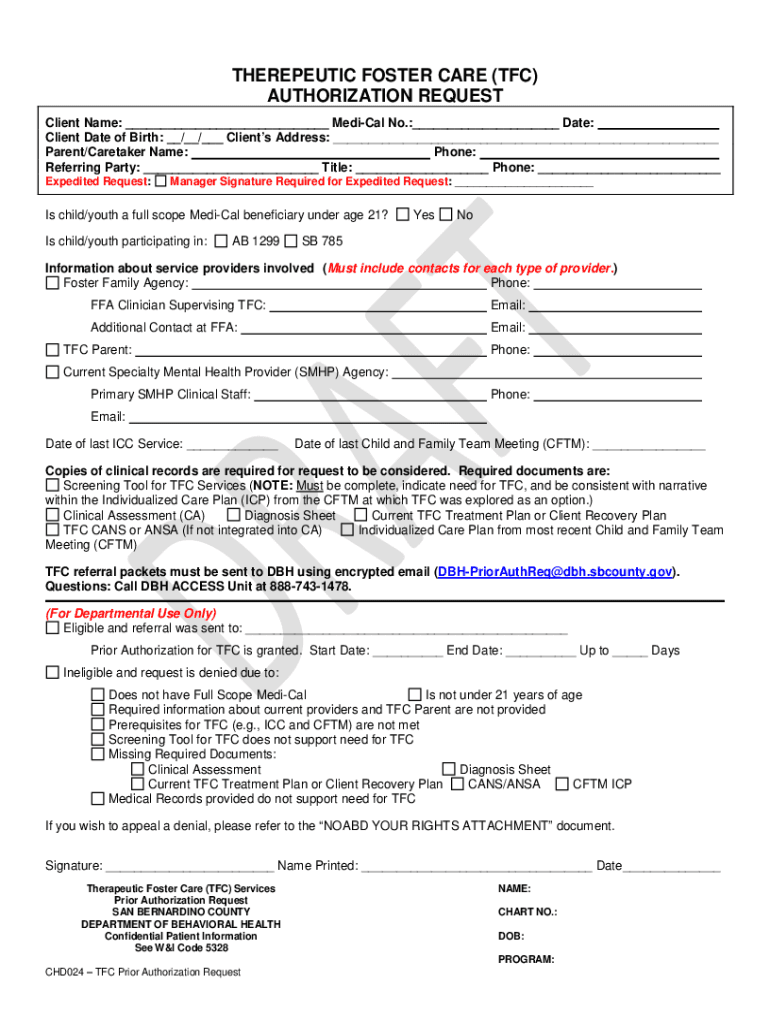 Fillable Online therepeutic foster care (tfc) authorization request Fax ...