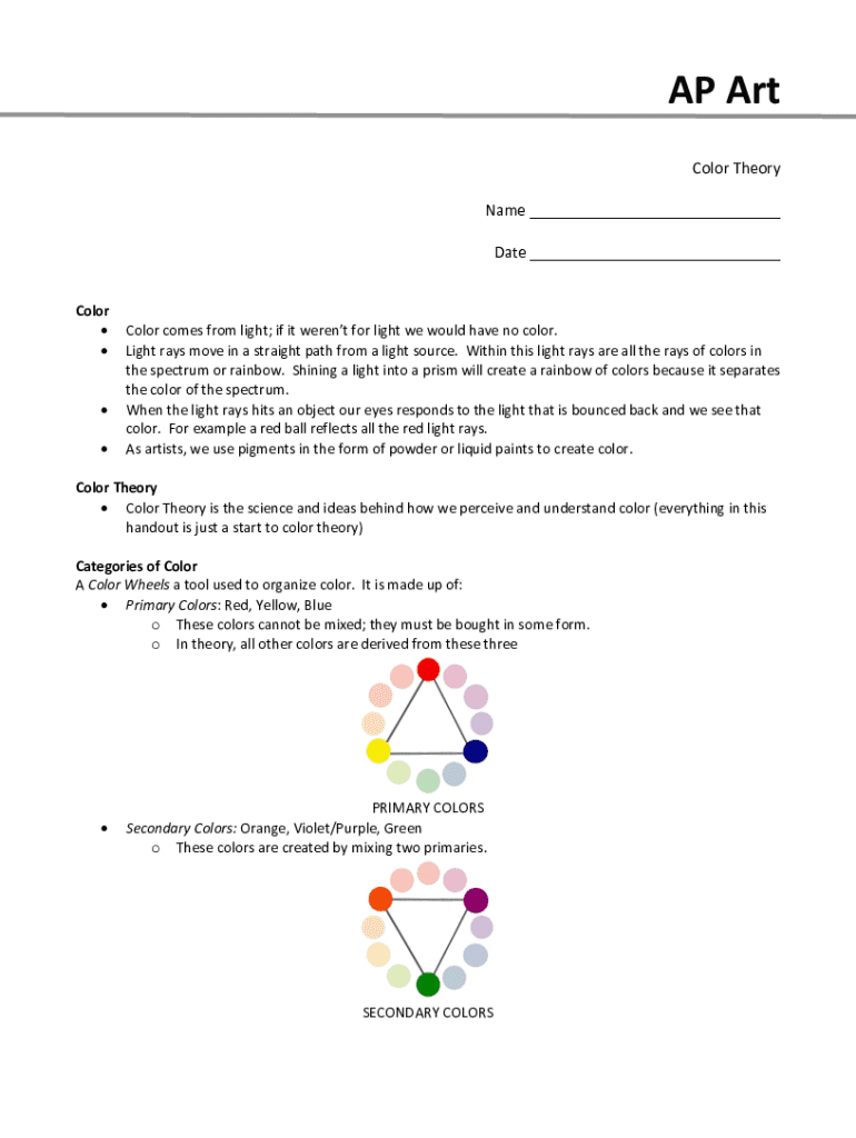 Fillable Online 2.3: Visual Elements of Art-Color and Value Fax Email ...