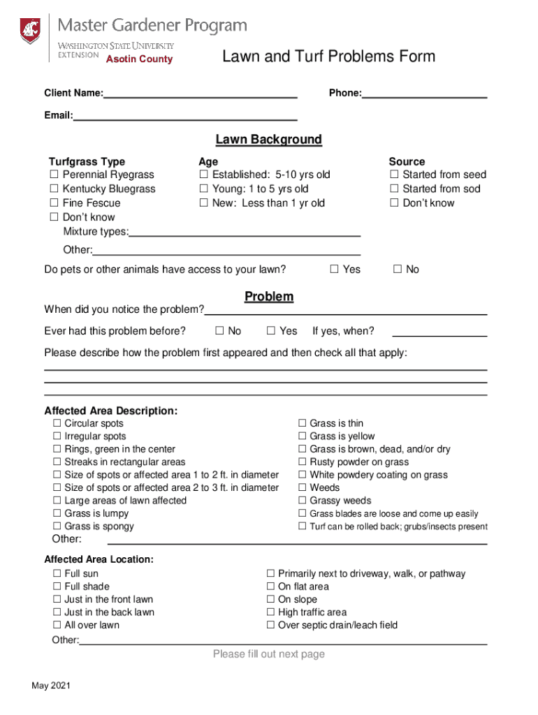 Fillable Online Lawn and Turf Problems Form Fax Email Print - pdfFiller