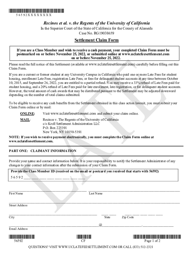 Fillable Online Recinos - LATE Claim Form FINAL Fax Email Print - pdfFiller